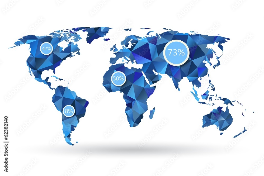Polygonal world map with infographic elements Stock Vector | Adobe Stock