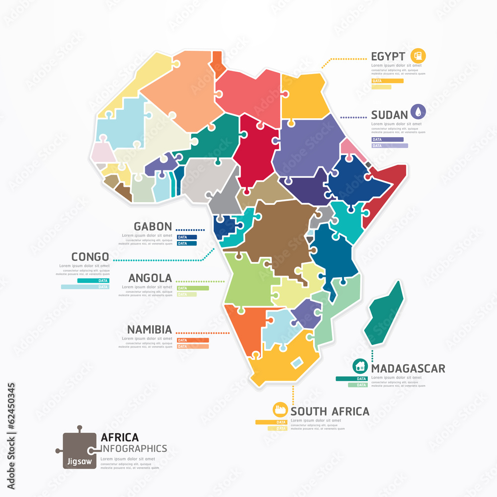 Africa Infographic Map Template jigsaw concept banner. vector il Stock ...