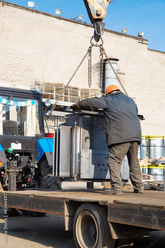 Poster Industrial Worker unloading Complete Transformer Substation ...
