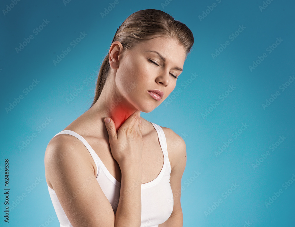 Angina virus. Young woman having throat pain. Stock Photo | Adobe Stock