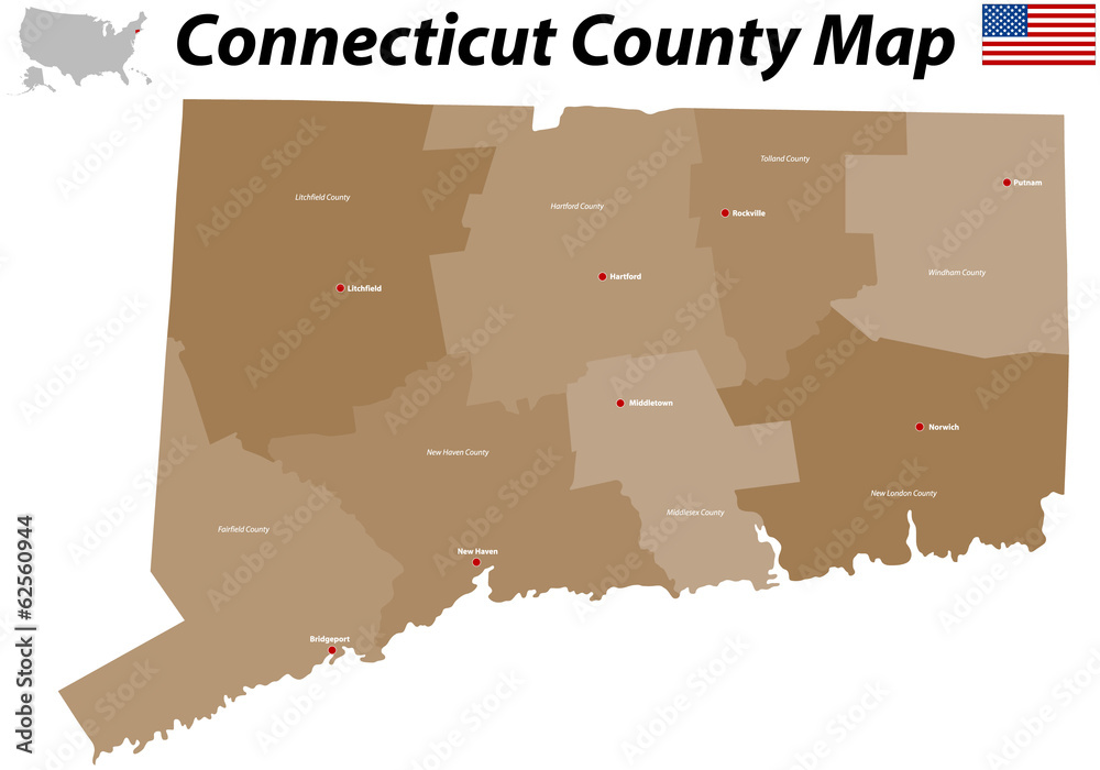 Connecticut County Map Stock Vector | Adobe Stock