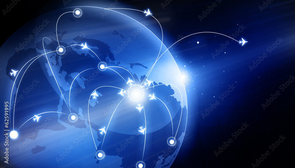Earth Globe with flight paths. Connecting the world Stock Illustration ...