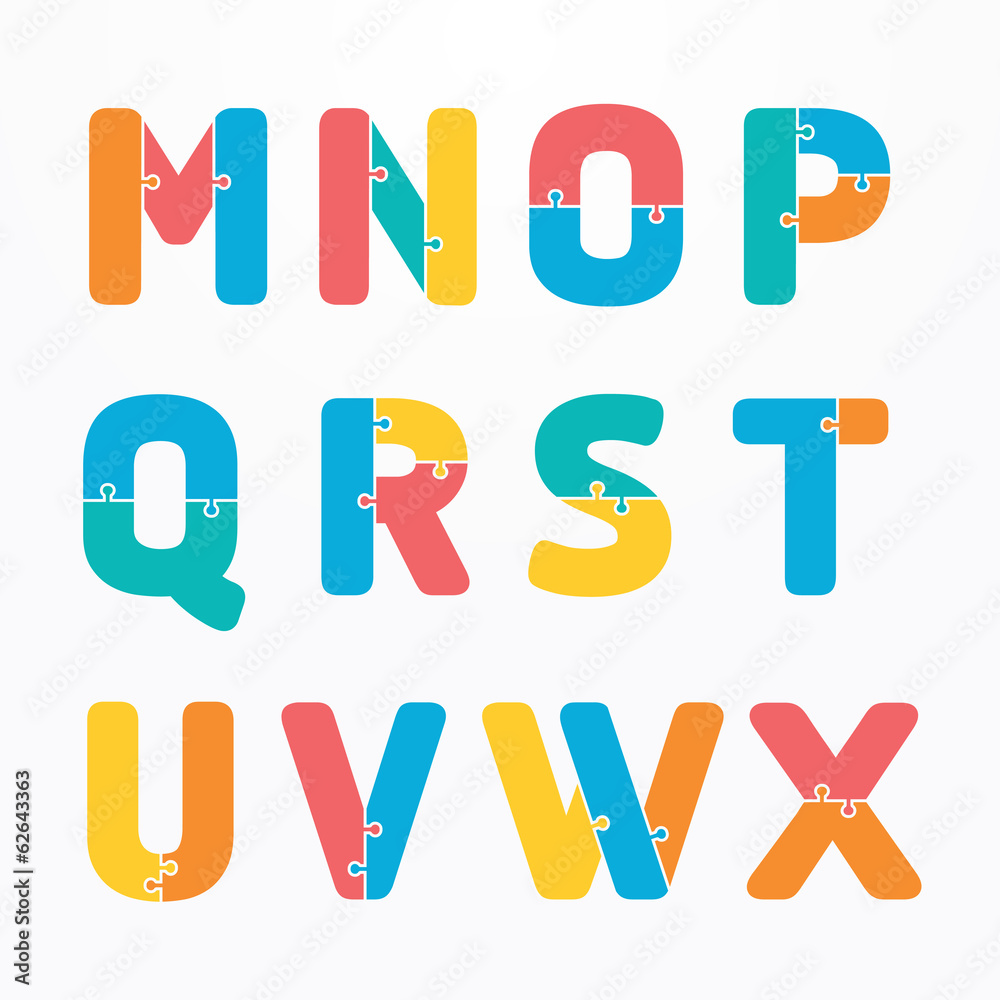 alphabet modern paper jigsaw concept style Design. Vector illust Stock ...