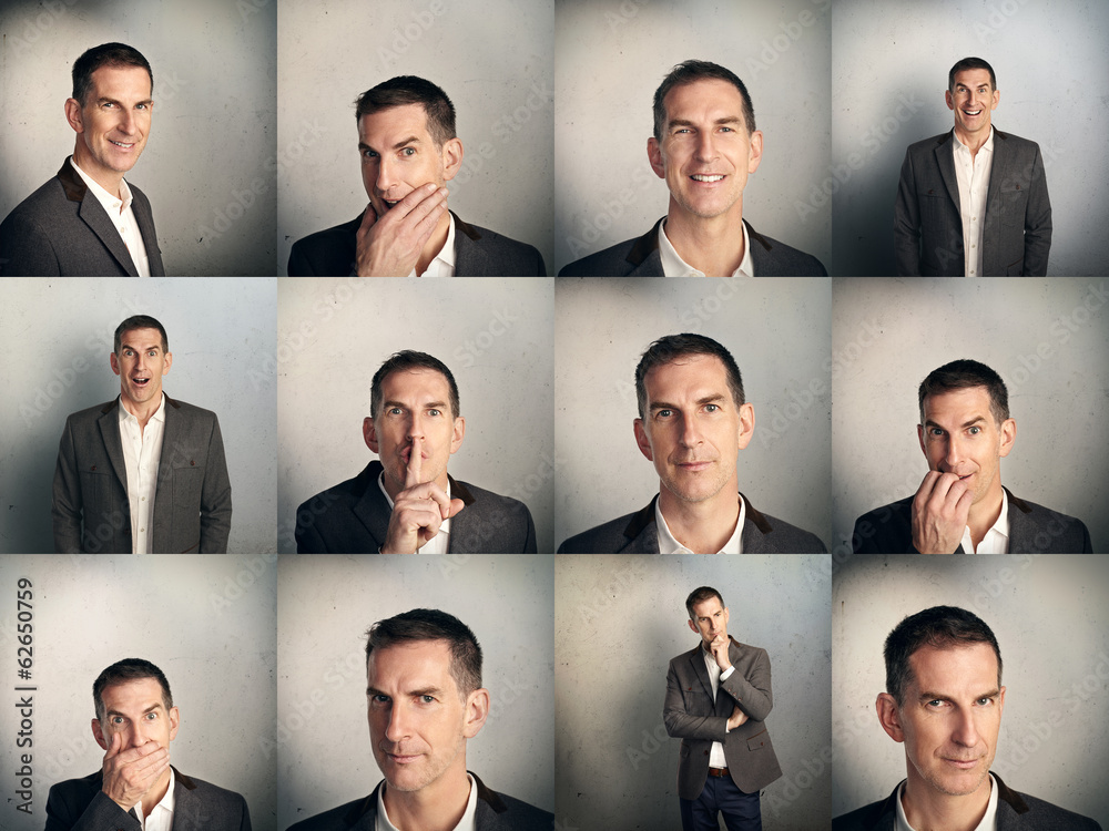 Set of adult man's portraits with different emotions Stock Photo ...