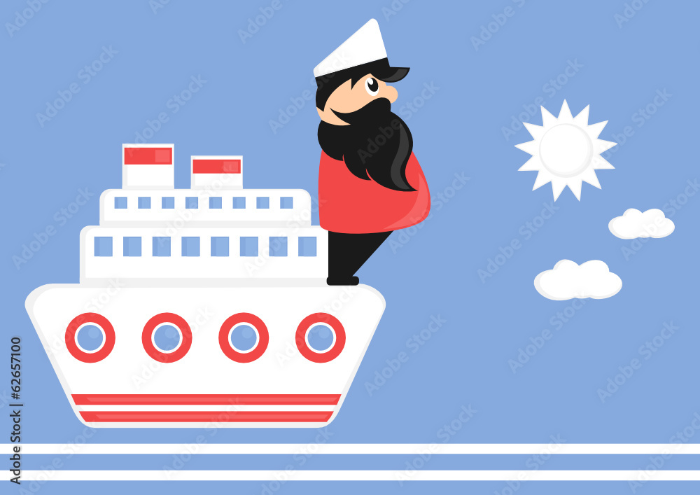 cartoon sea captain standing on the boat Stock Vector | Adobe Stock