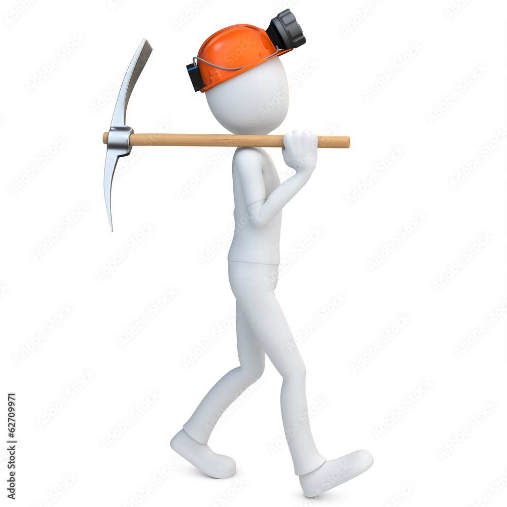 3d man miner with hardhat and pickaxe Stock Illustration | Adobe Stock