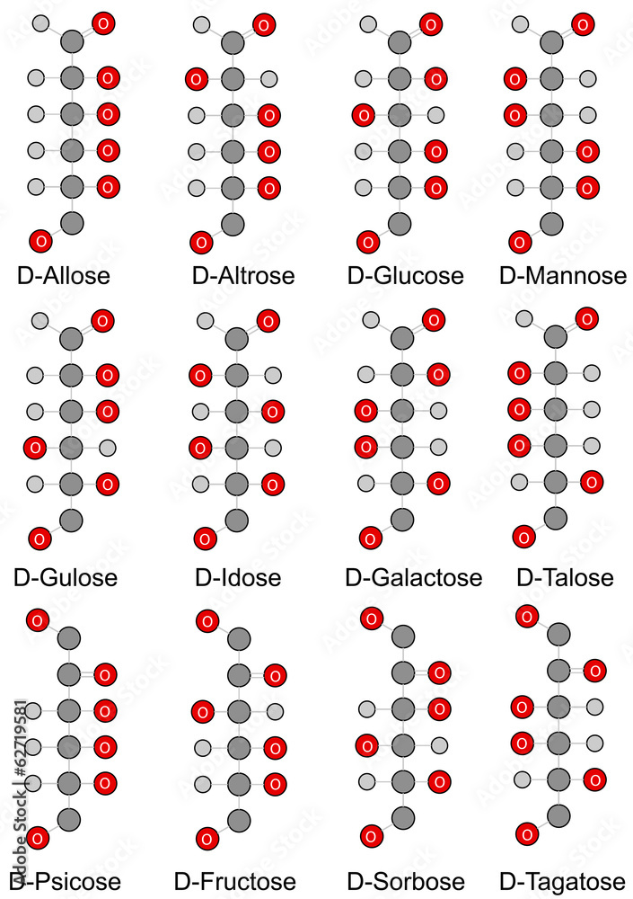 Photo & Art Print Structural formulas of monosaccharides (hexoses ...