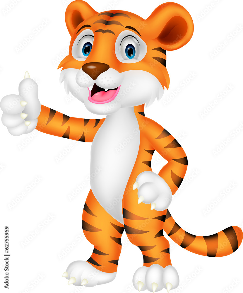 Cute tiger cartoon giving thumb up Stock Vector | Adobe Stock