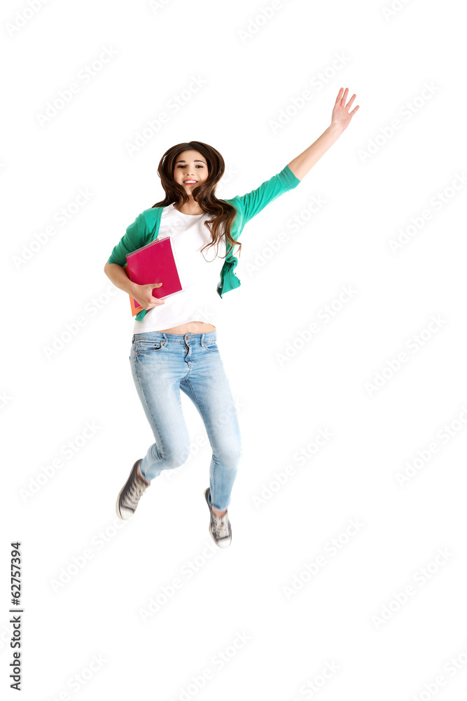Jumping college / university student Stock Photo | Adobe Stock