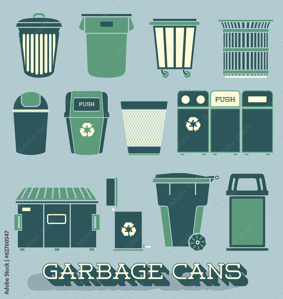 Vector Set: Garbage and Recycling Cans Stock Vector | Adobe Stock
