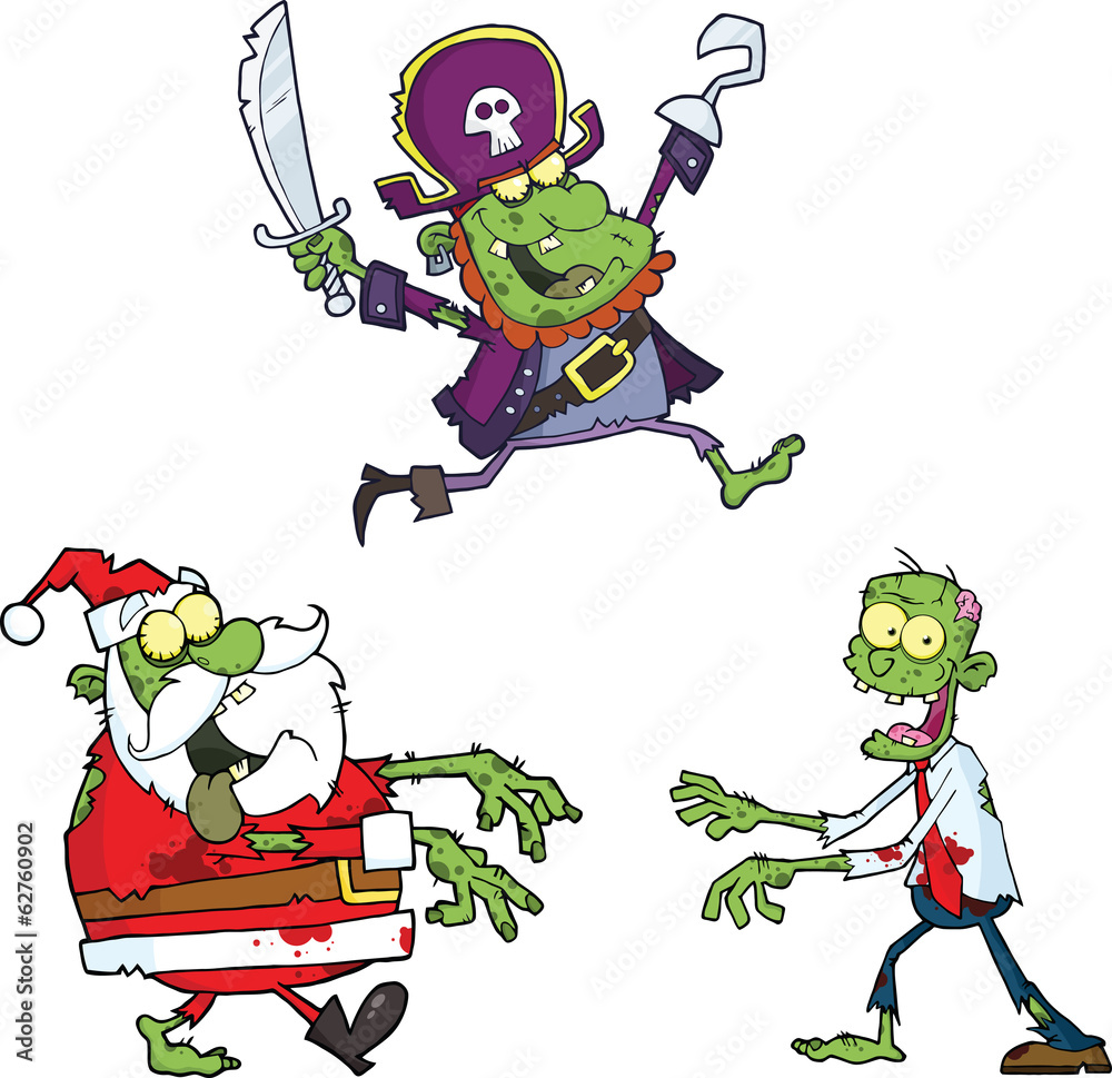 Zombie Cartoon Characters. Collection Set Stock Vector | Adobe Stock