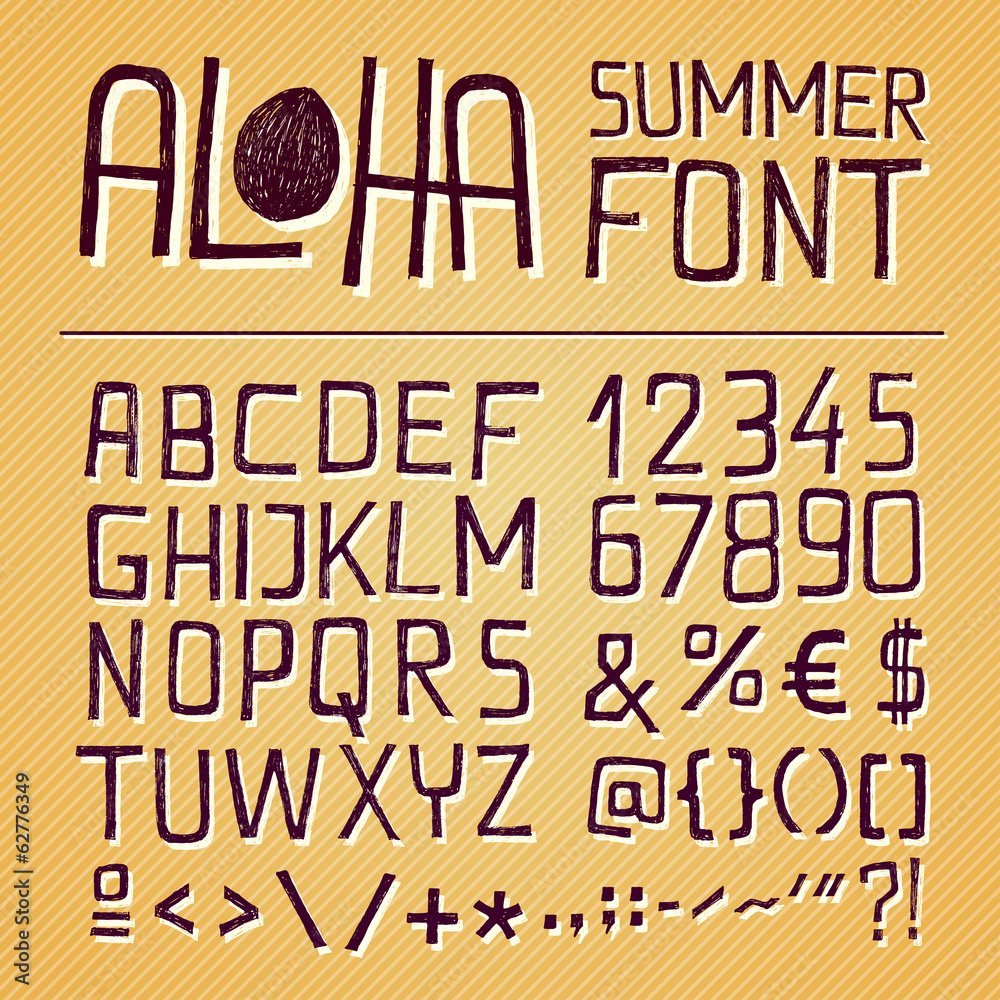 ALOHA SUMMER HAND DRAWN FONT - yellow background Stock Vector | Adobe Stock