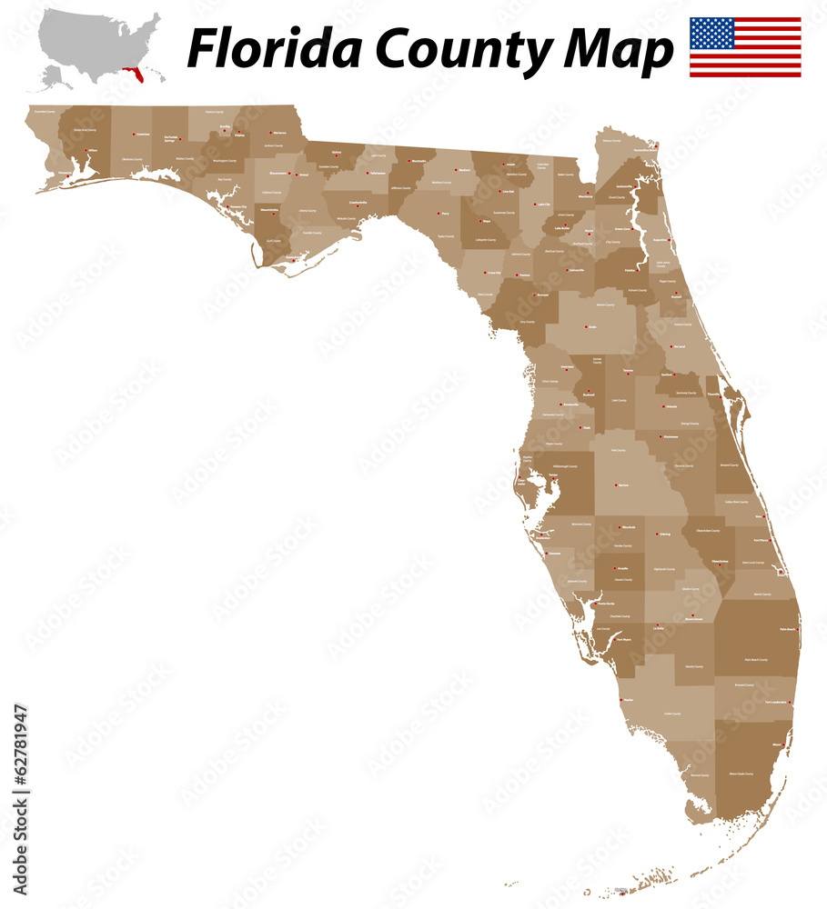 Florida County Map Stock Vector | Adobe Stock