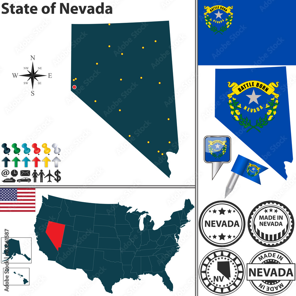 Map of state Nevada, USA Stock Vector | Adobe Stock