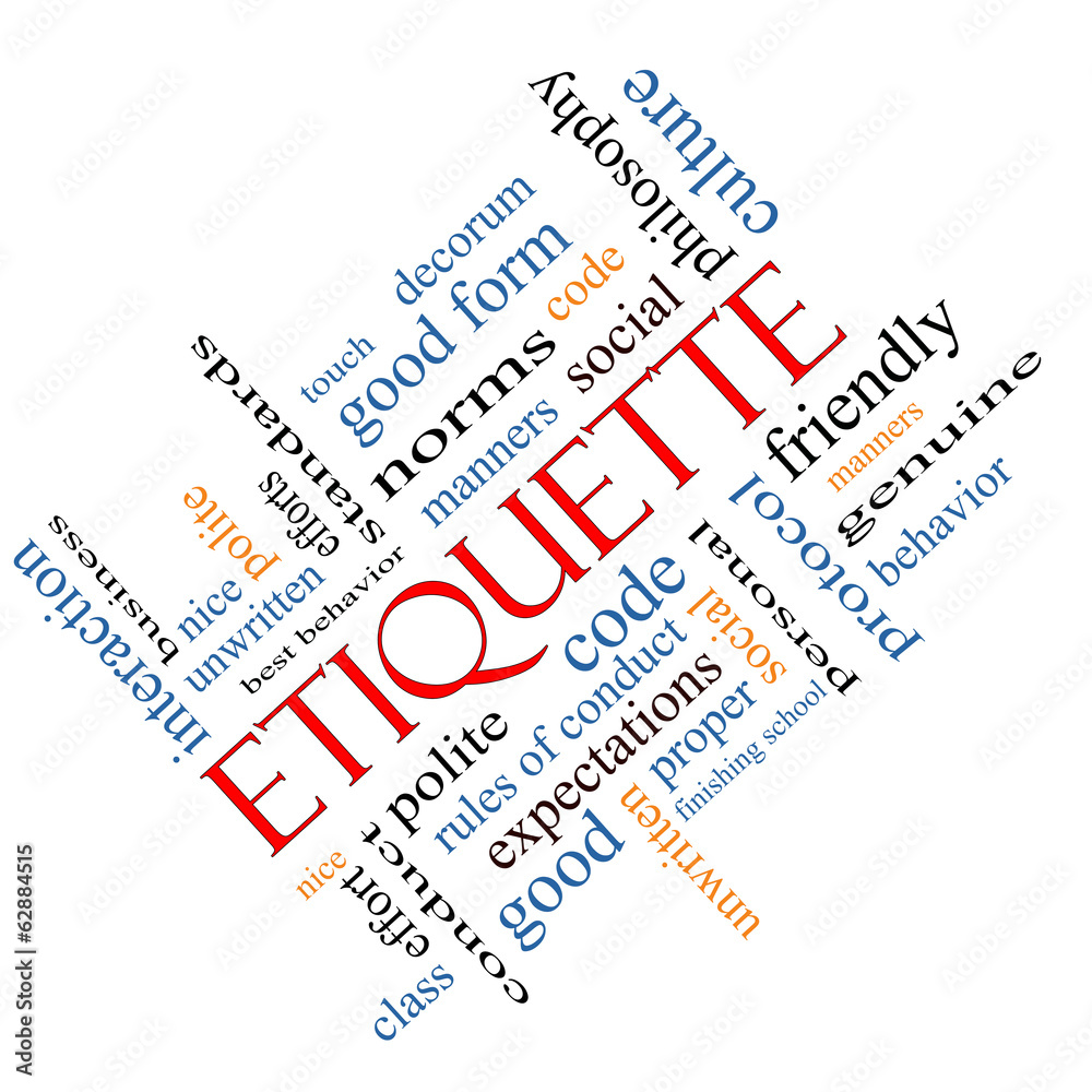 Etiquette Word Cloud Concept Angled Stock Illustration | Adobe Stock