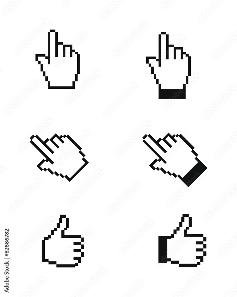 Hand pixelated cursors/pointers Stock Vector | Adobe Stock