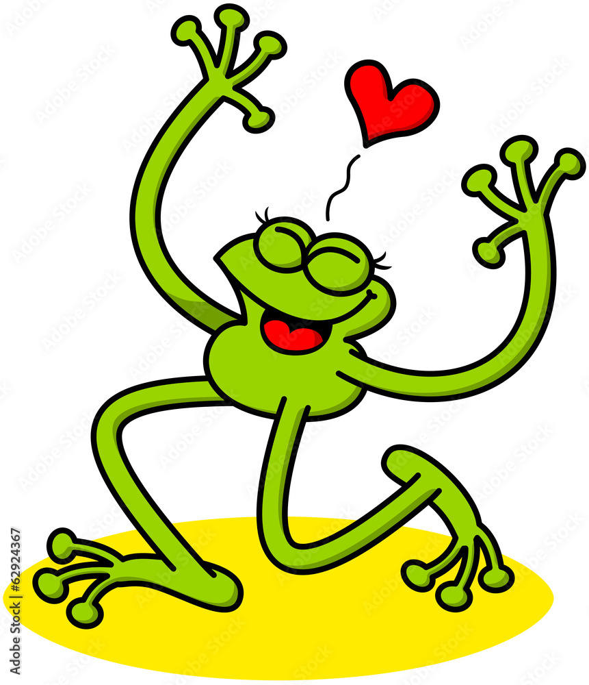 Nice green frog showing how much it is in love when kneeling, rising ...