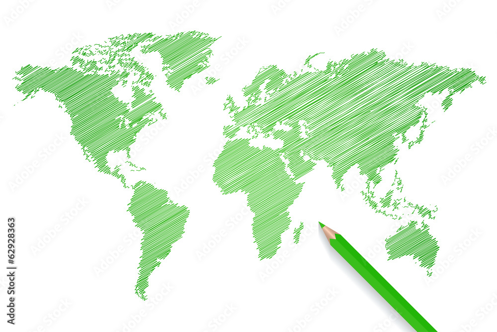Colred pencil world map illustration Stock Vector | Adobe Stock