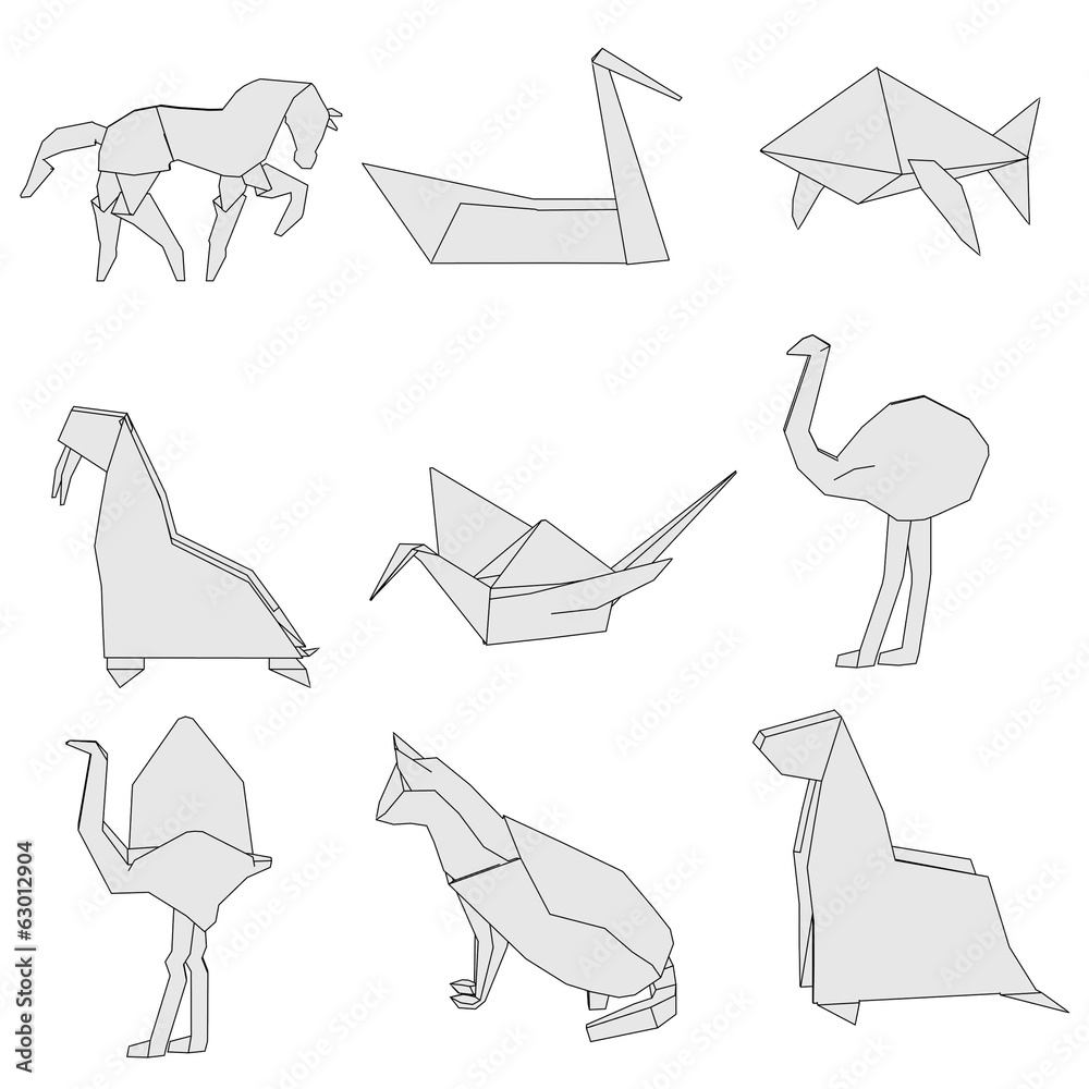 cartoon image of origami animals Stock Illustration | Adobe Stock