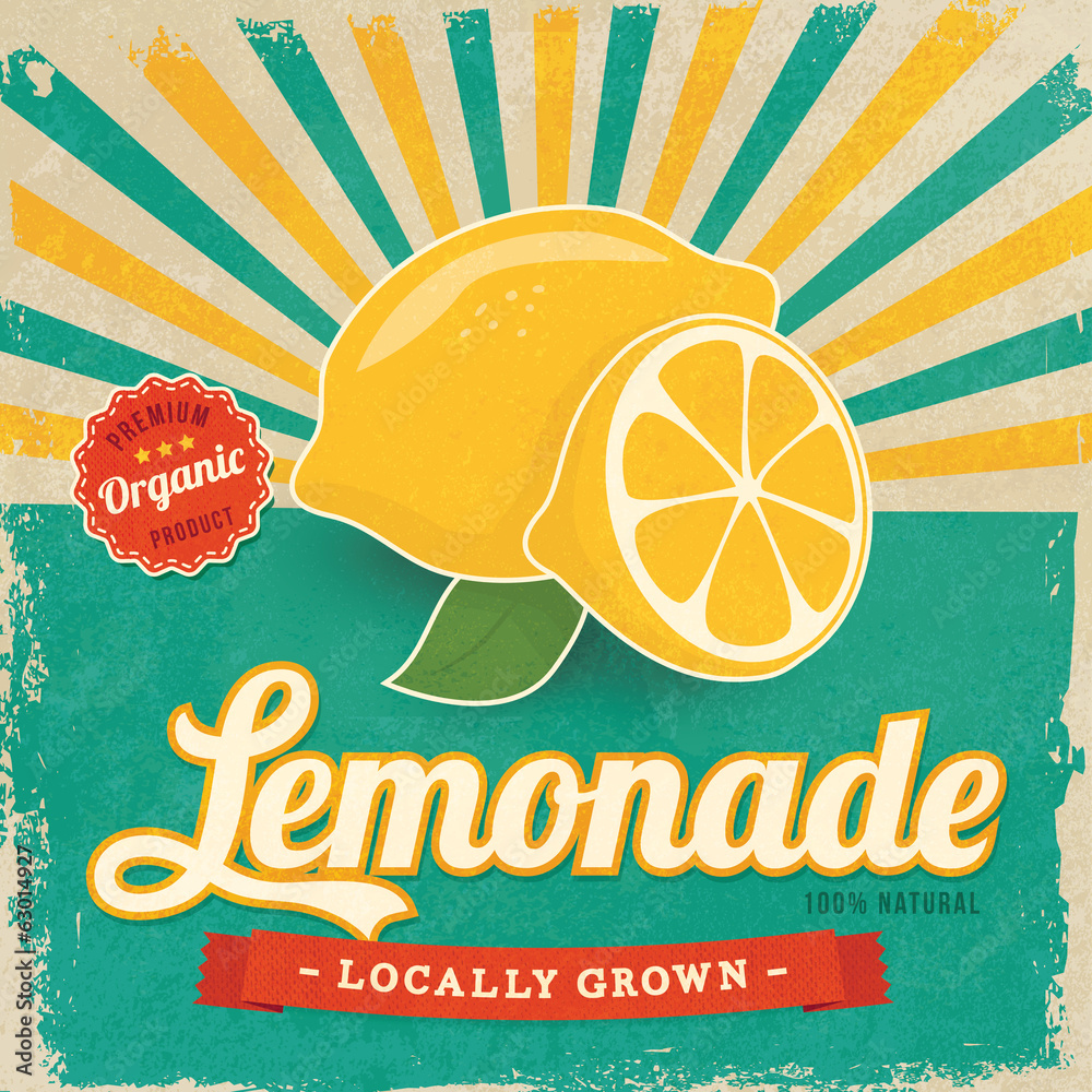 Colorful vintage Lemonade label poster vector illustration Vektor Stok ...