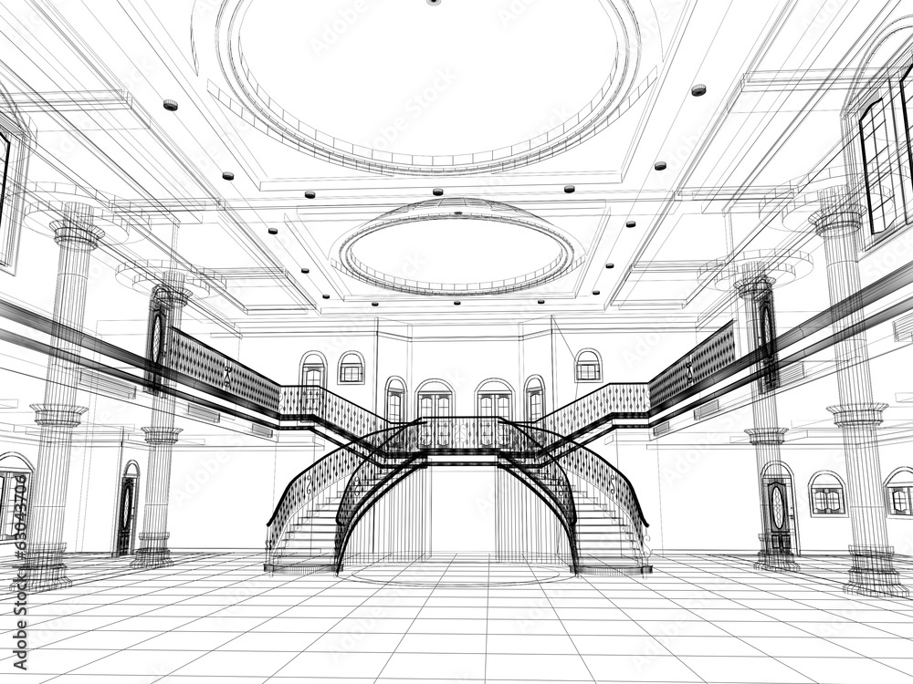sketch design of interior hall Stock Illustration | Adobe Stock