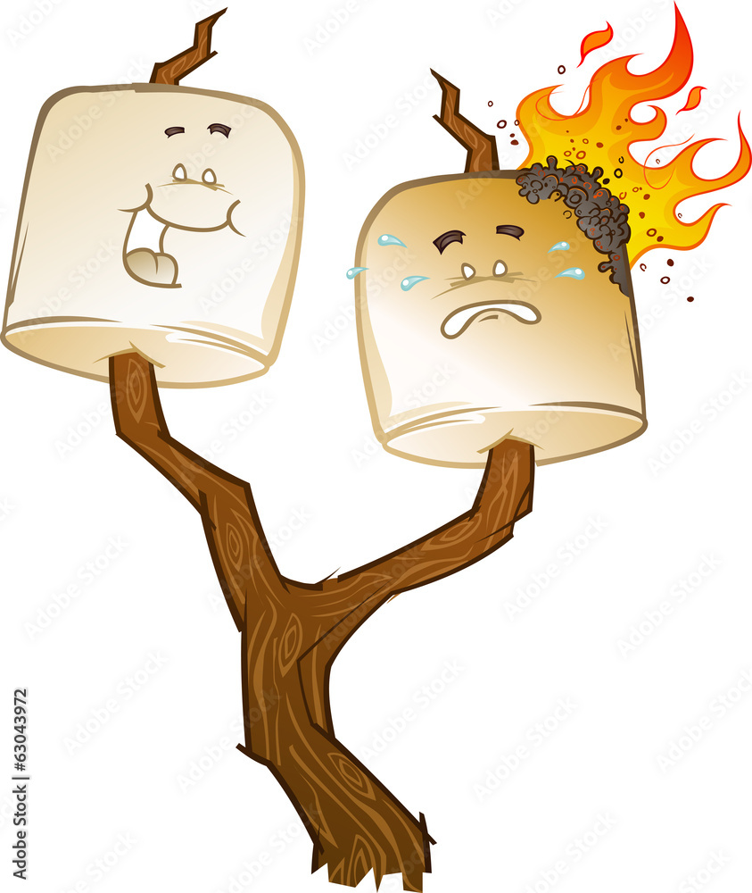 Marshmallow Cartoon Characters Toasting over a Camp Fire Stock Vector ...