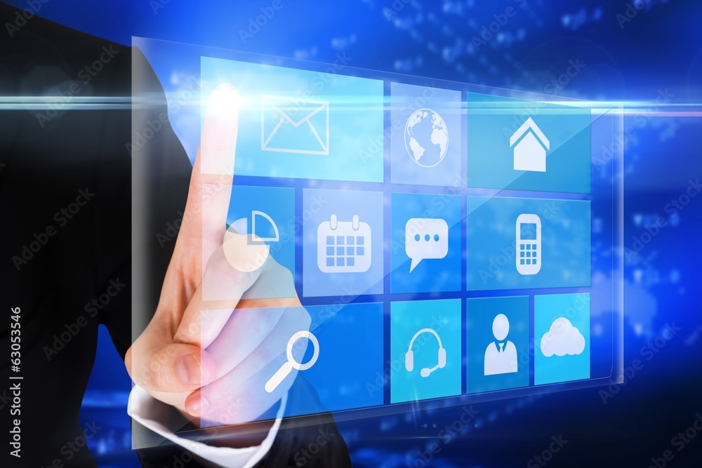 Finger pointing to app menu interface Stock Photo | Adobe Stock