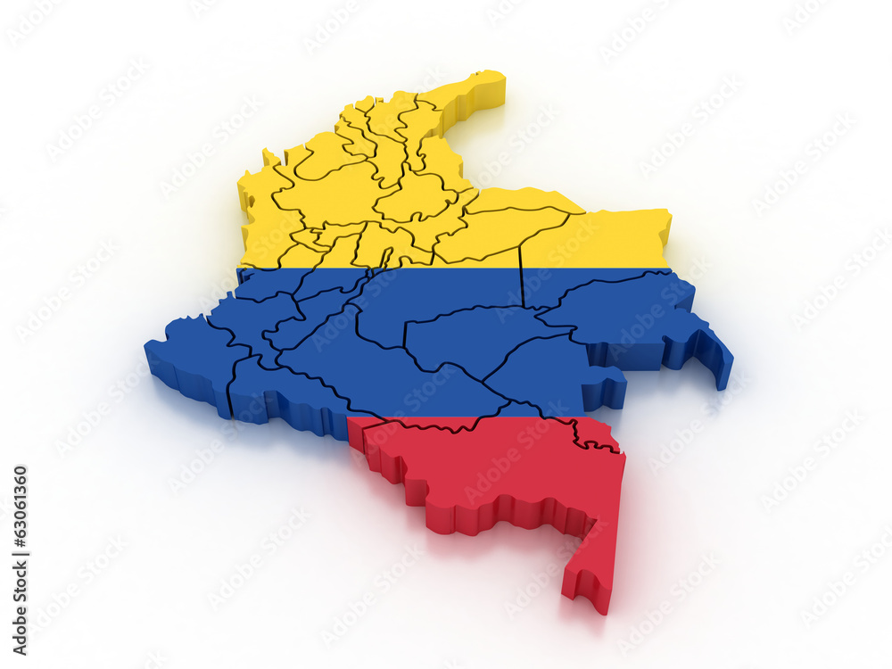 3d Colombia administrative map with flag ilustración de Stock | Adobe Stock