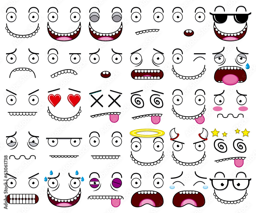A Cartoon Set Of Thirty Different Faces Stock Vector | Adobe Stock