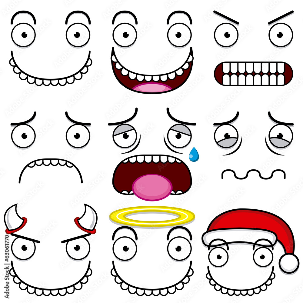 A Cartoon Set Of Different Cute Faces Stock Vector | Adobe Stock