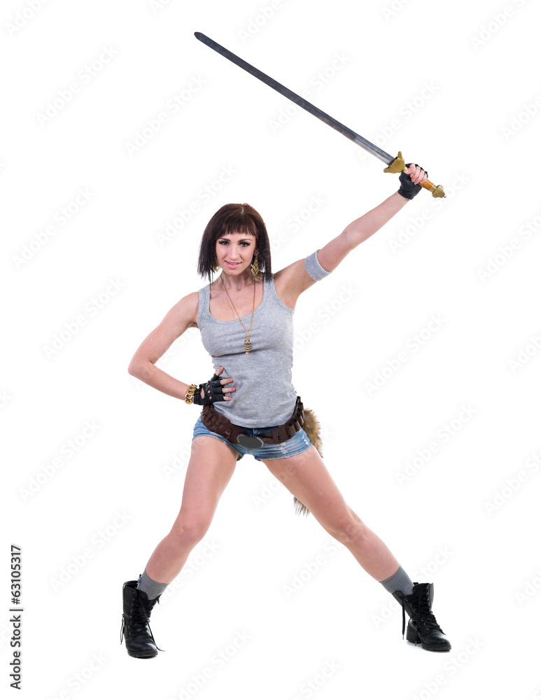 young warrior woman holding sword Stock Photo | Adobe Stock