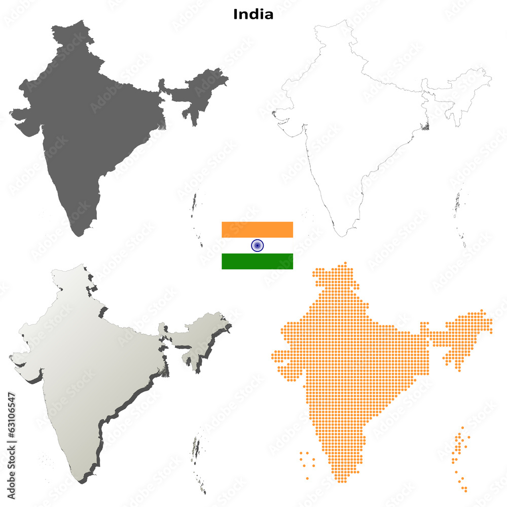 Blank detailed contour maps of India Stock Vector | Adobe Stock