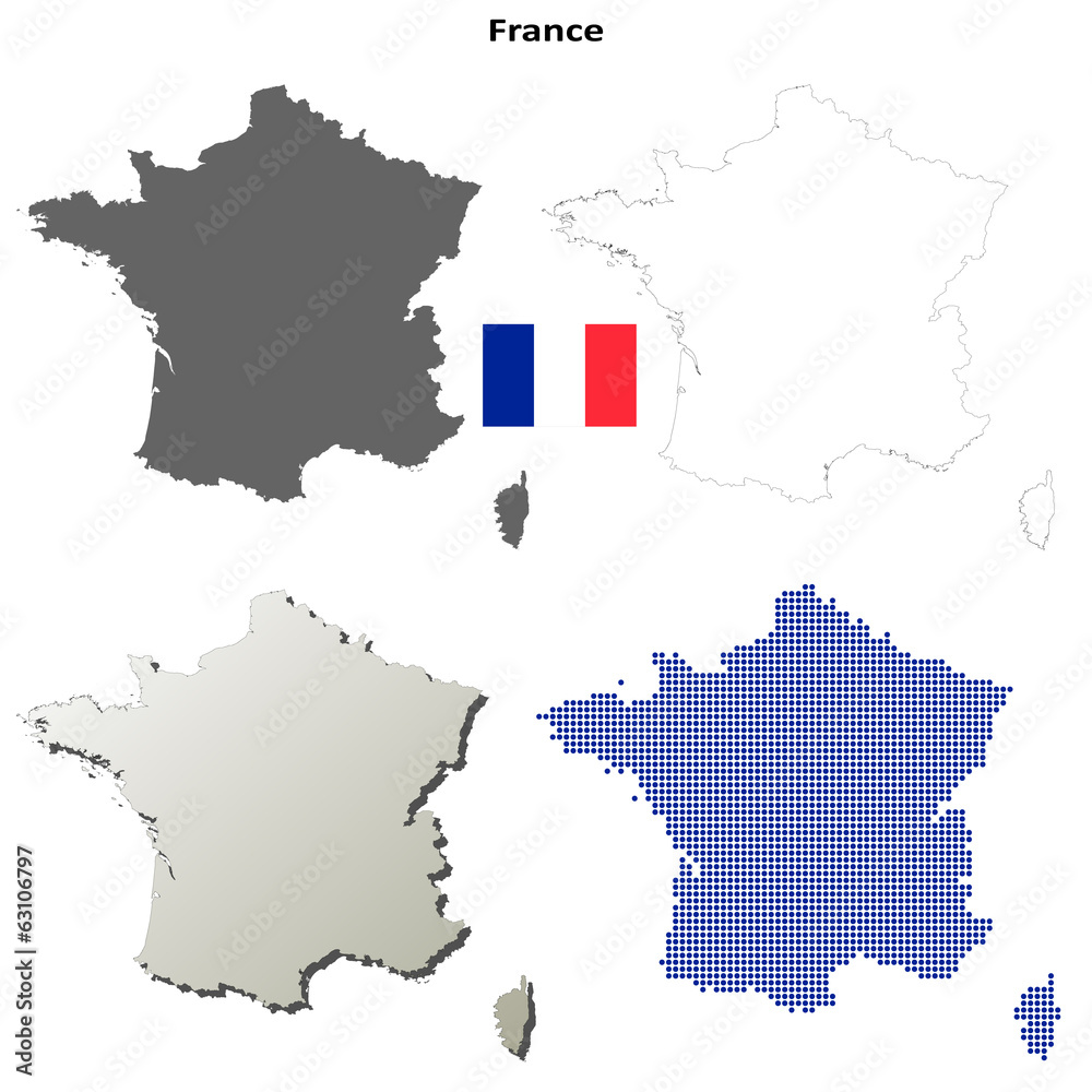 Blank detailed contour maps of France Stock Vector | Adobe Stock