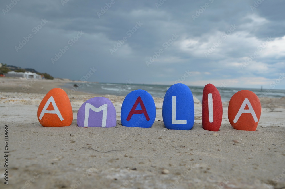 Amalia, female name on colourful stones Stock Photo | Adobe Stock