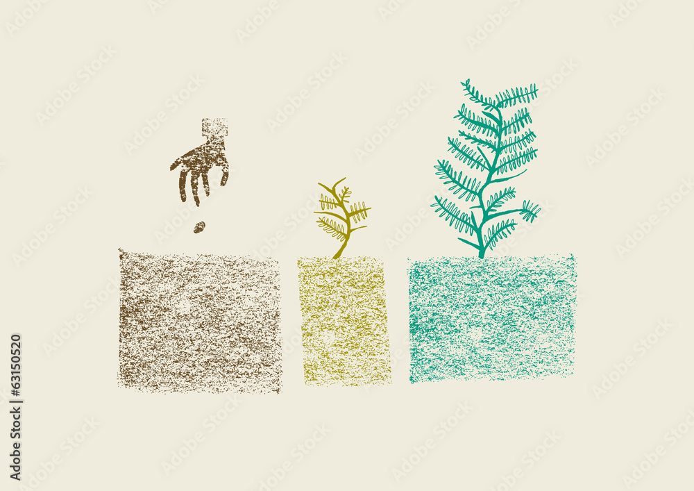 Hand drawn tree growing process in three steps vector illustrati Stock ...