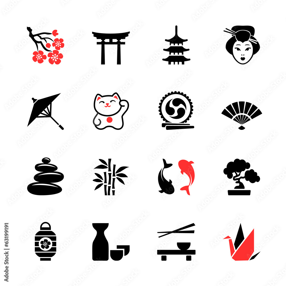 Japanese theme icon set Stock Vector | Adobe Stock