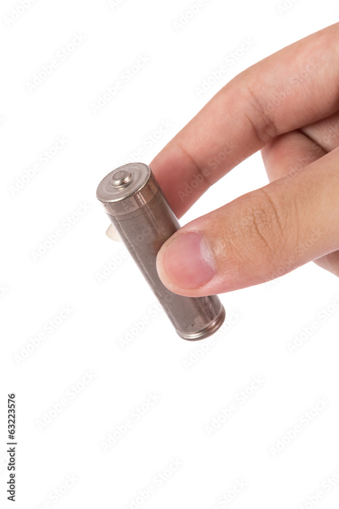 isolated of hand hold is old AA battery on white background Stock Photo ...