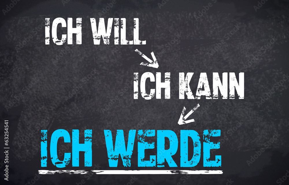 Kreidetafel mit Stempel und Ich Will, Ich kann, Ich werde Stock-Foto ...
