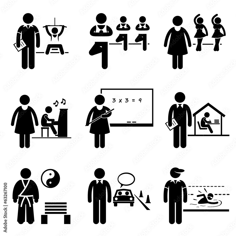 Coach Instructor Trainer Teacher Jobs Occupations Careers Stock Vector