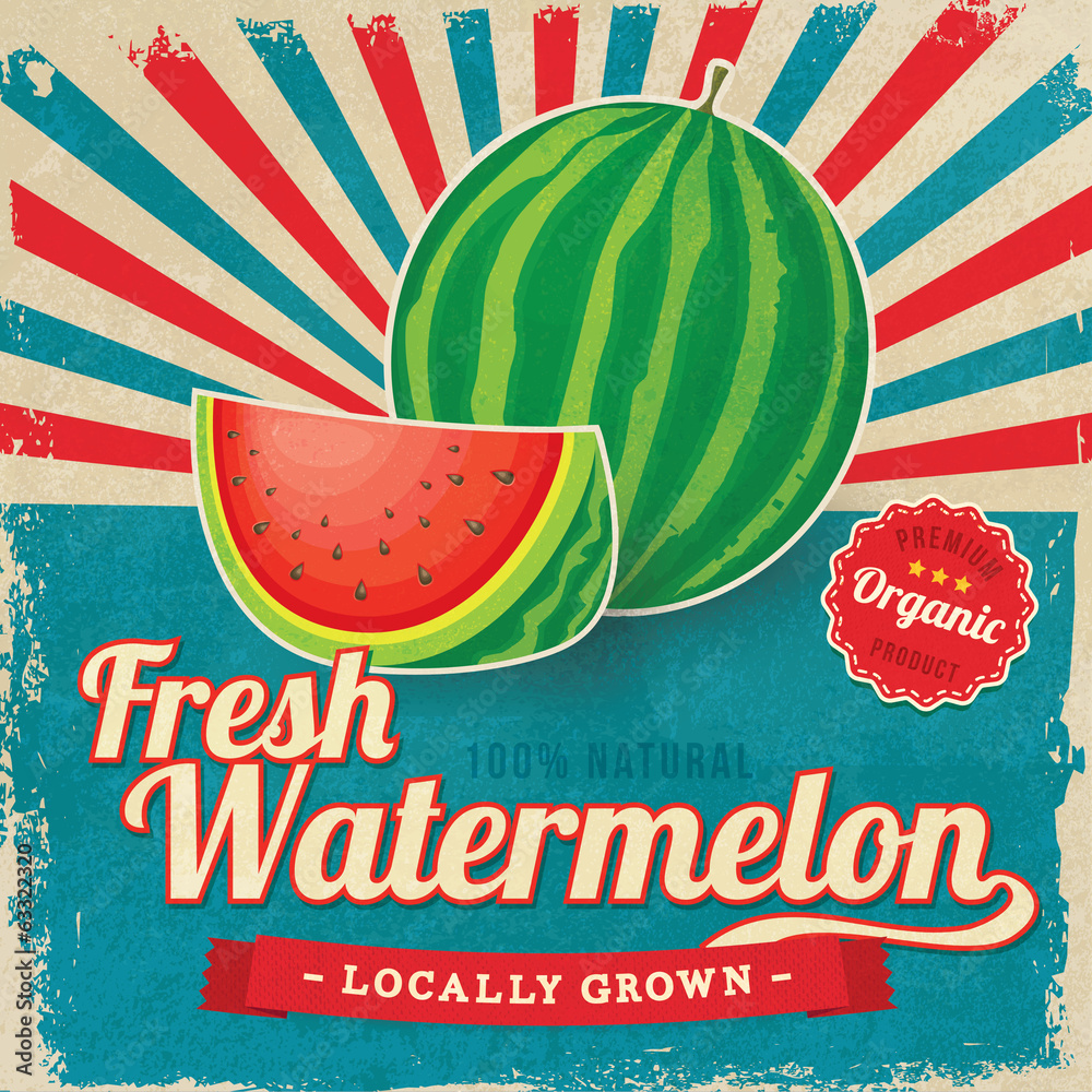 Colorful vintage Watermelon label poster vector illustration Stock ...
