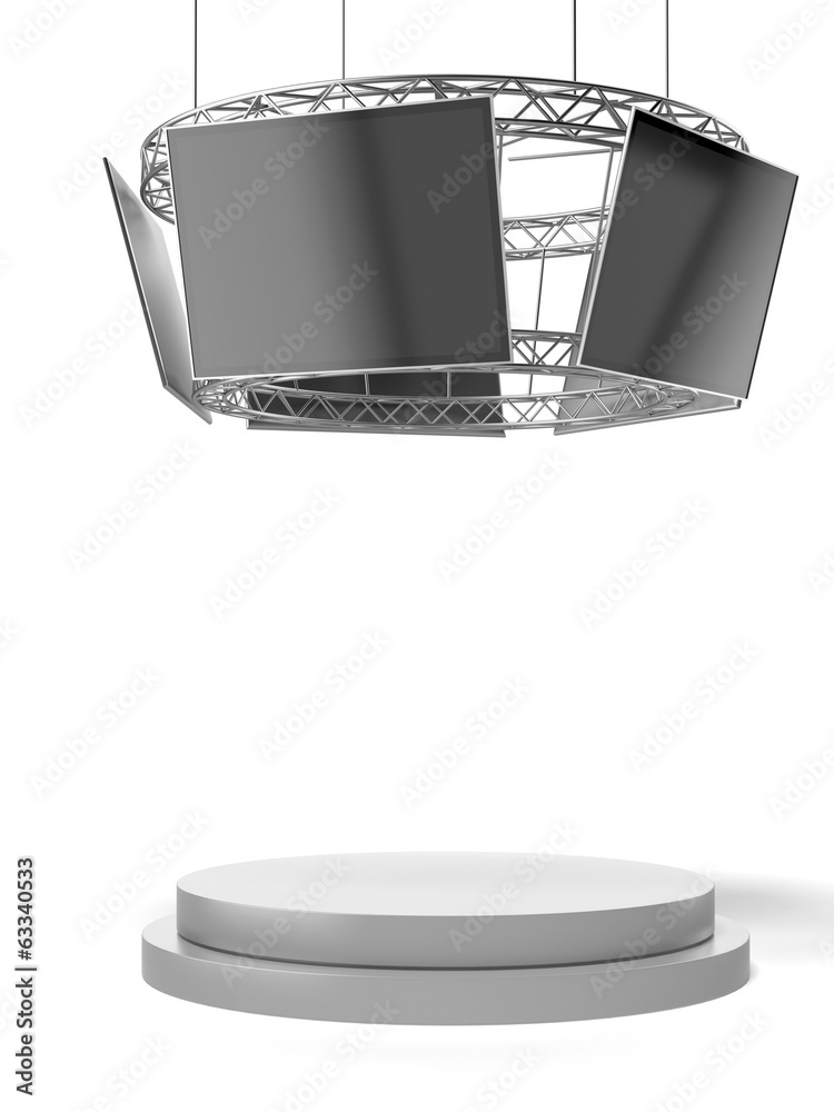 Circle exhibition stand with tv and pedestal Stock Illustration | Adobe ...