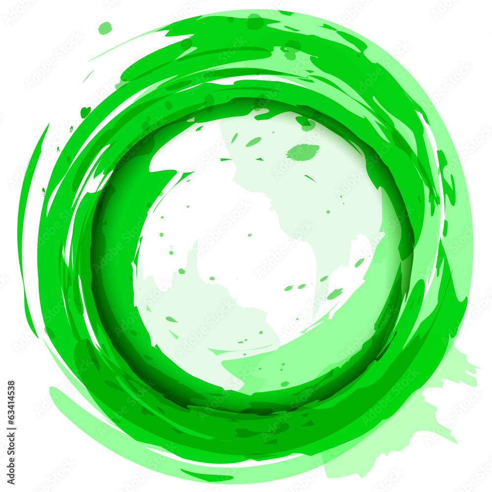 Round frame. Green vector background with brush strokes and spla Stock ...