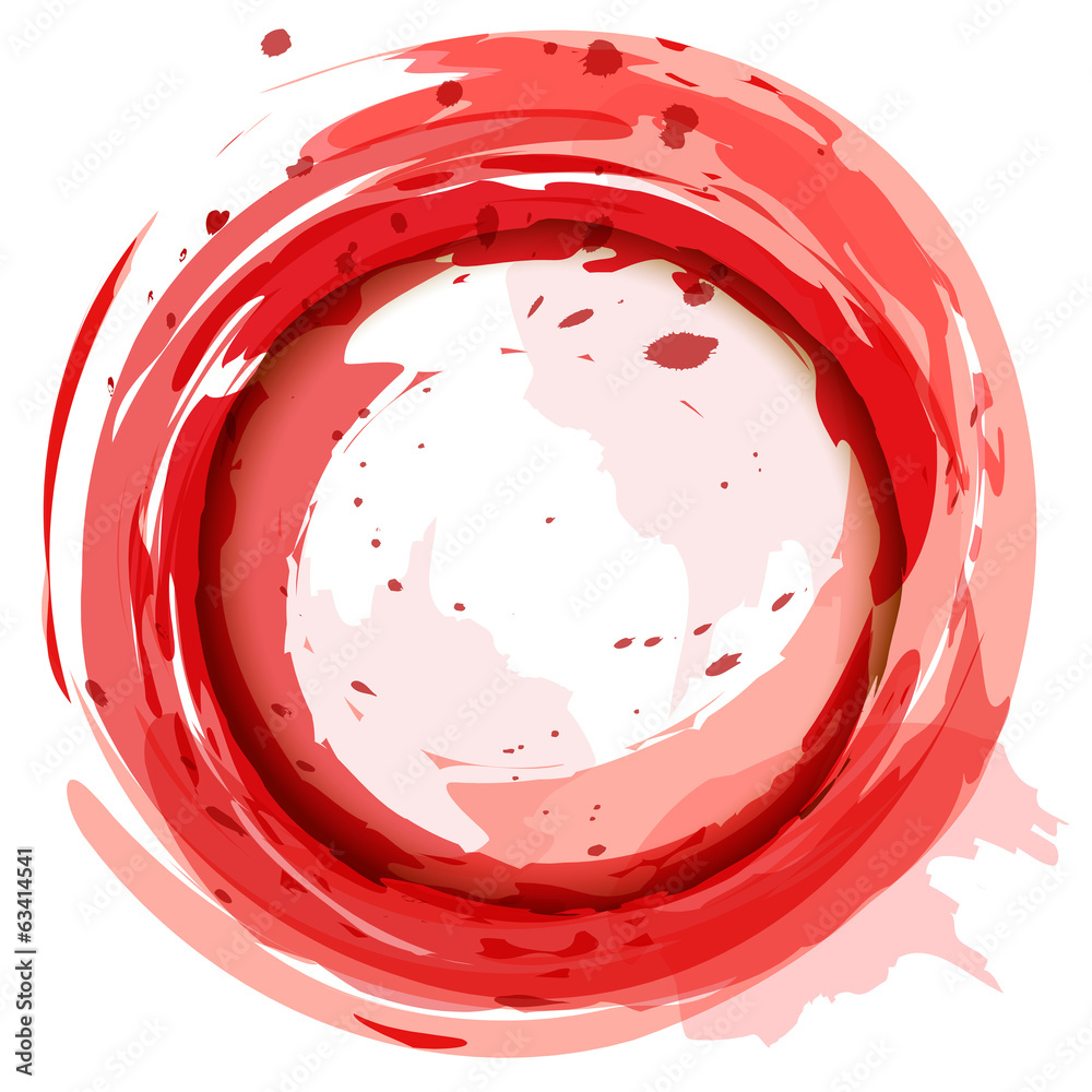 Round frame. Red vector background with brush strokes and splash Stock ...