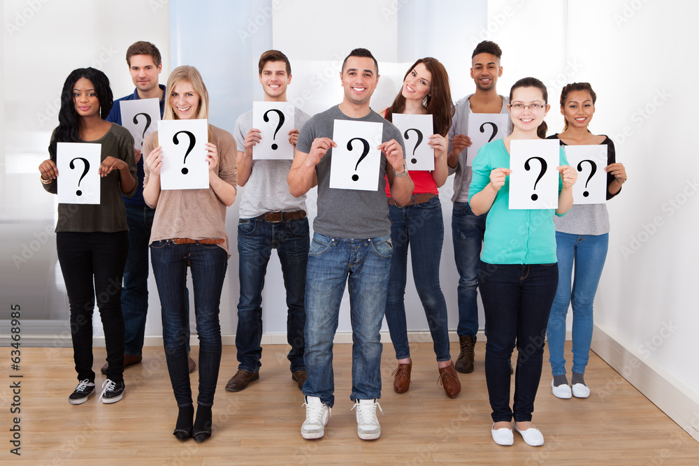 College Students Holding Question Mark Signs Stock Photo | Adobe Stock