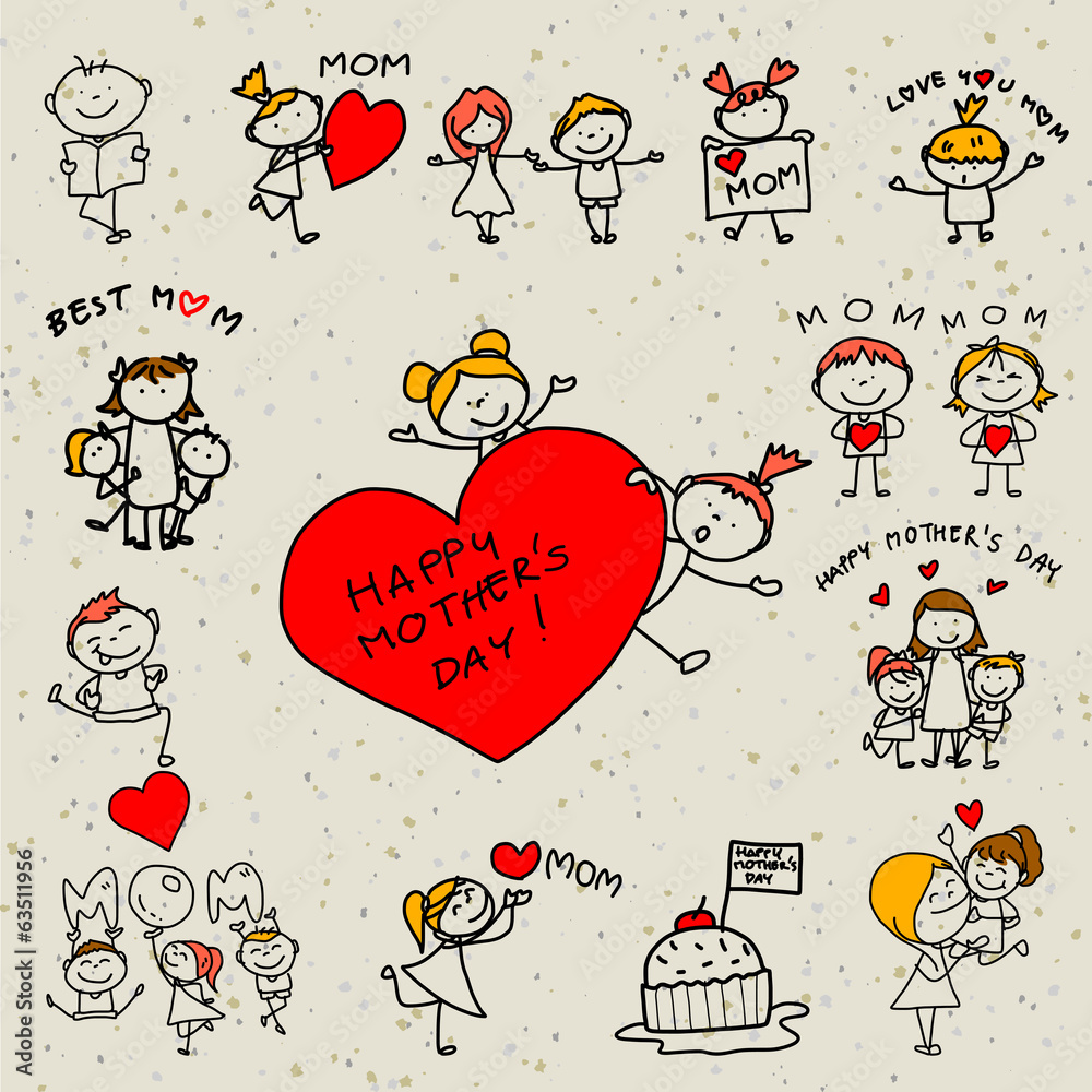 hand drawing cartoon concept happy mother's day Stock Vector | Adobe Stock