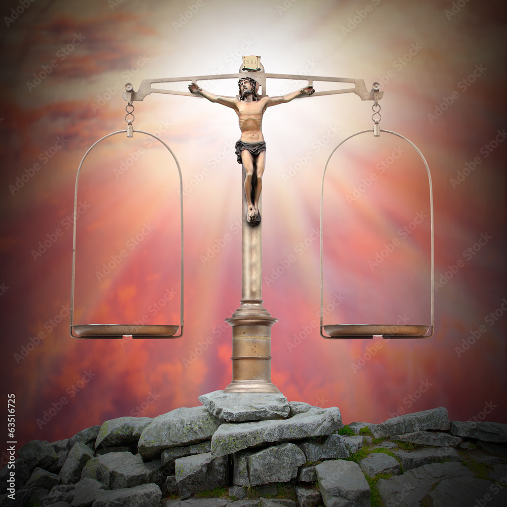 Jesus Christ as a Weight Scale. Divine justice concept. Stock Photo ...