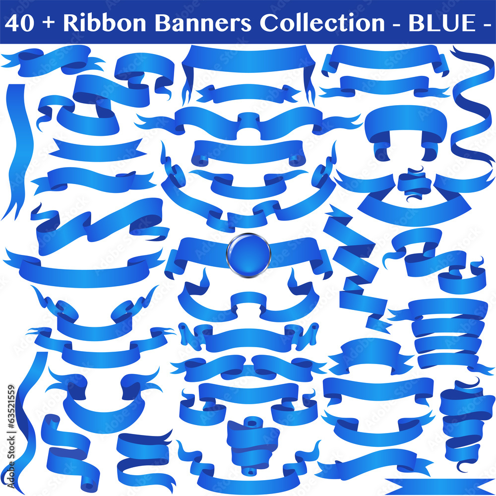 Blue Ribbon Banners Collection on white. Stock Vector | Adobe Stock