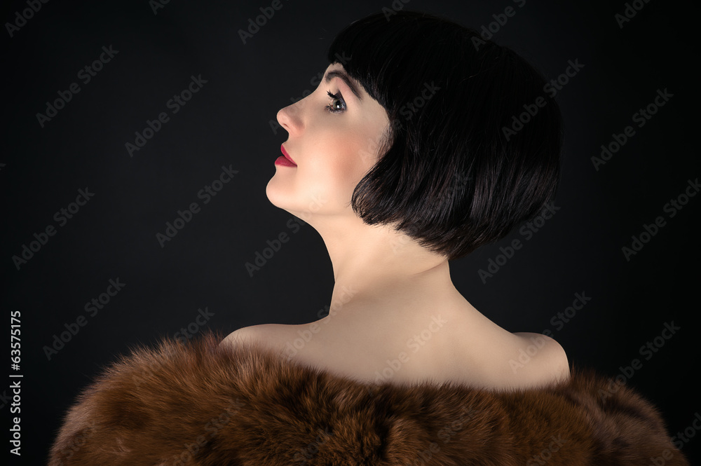 beautiful woman face profile in retro style Stock Photo | Adobe Stock