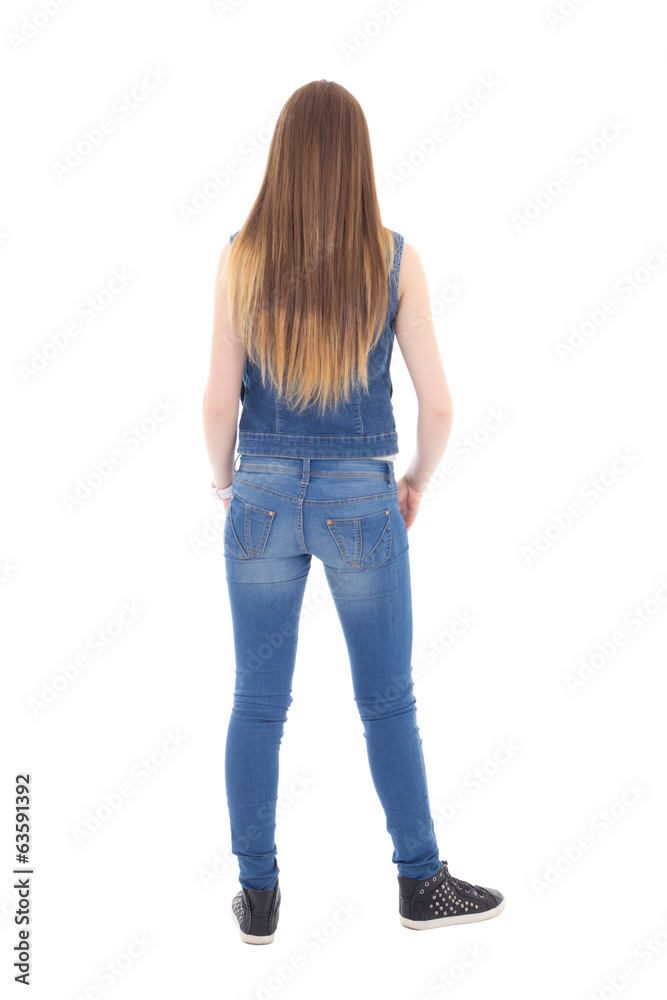 back view of teenage girl in jeans clothes isolated on white Stock ...