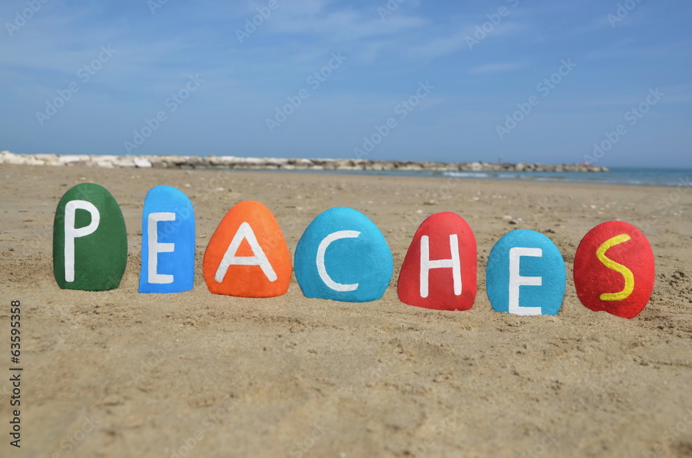 Peaches, female given name on colourful stones Stock Photo | Adobe Stock